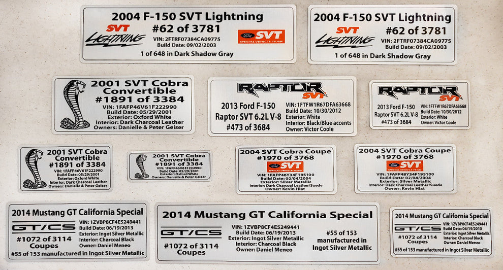 Customized Vehicle Data Plates – The SVT Store