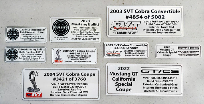 Customized Vehicle Data Plates – The SVT Store